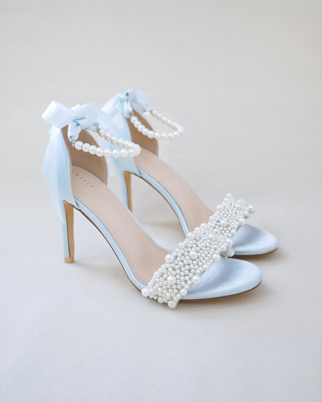 Satin High Heel Wedding Sandals with Perla Applique, Bridal Heels ...