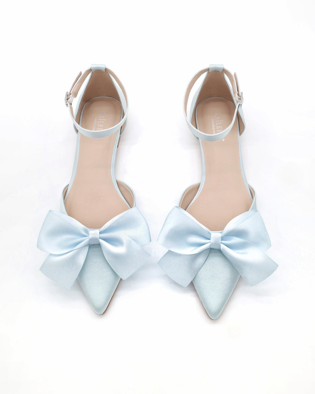 Light Blue Satin Pointy Toe flats with Front Satin Bow - Bridesmaids ...