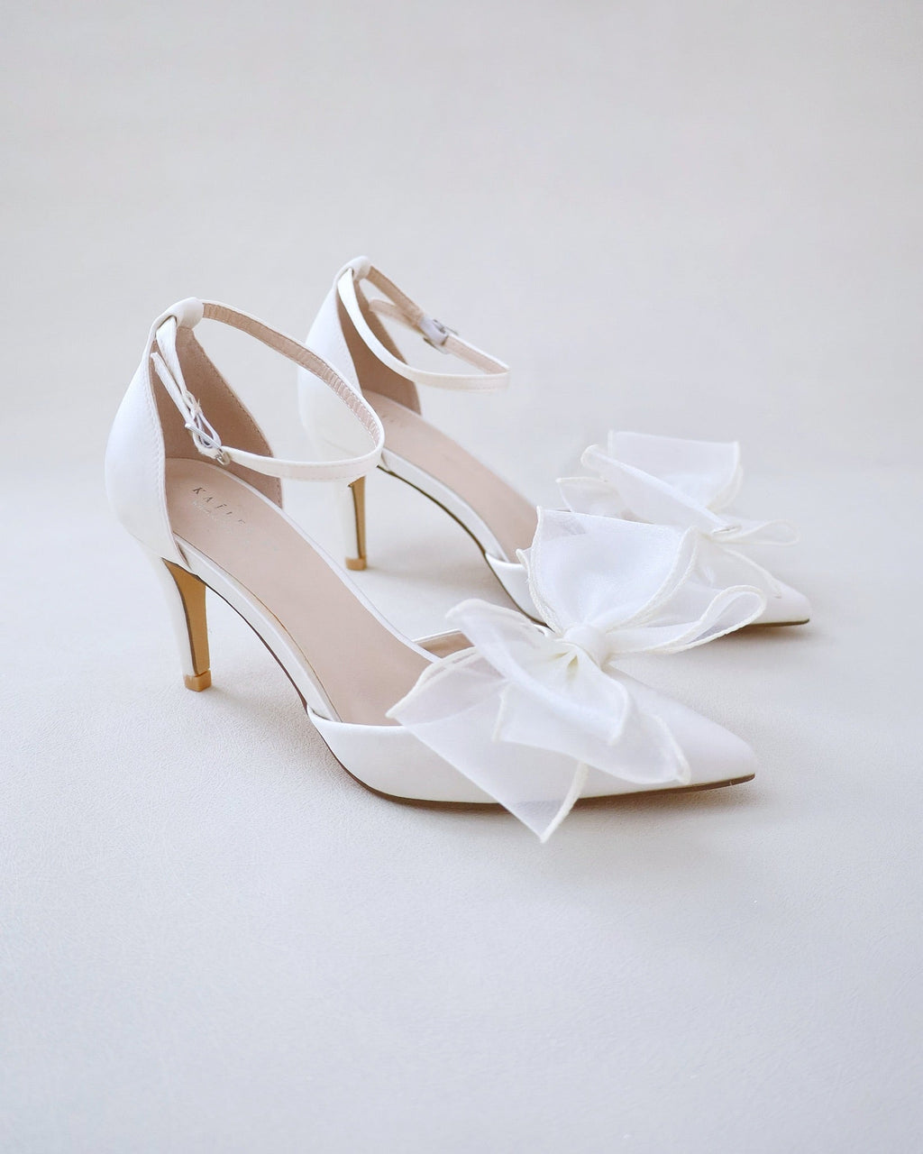Ivory Satin Heels with Organza Bow for Brides, Wedding Shoes – Kailee P ...