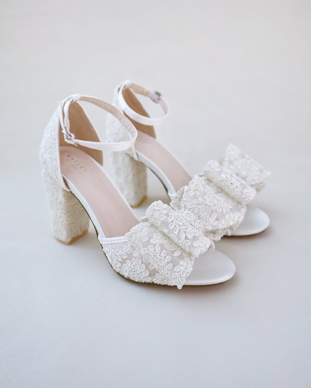 Crochet Lace Block Heel Sandals with Oversized Lace Bow, Bridal Heels ...