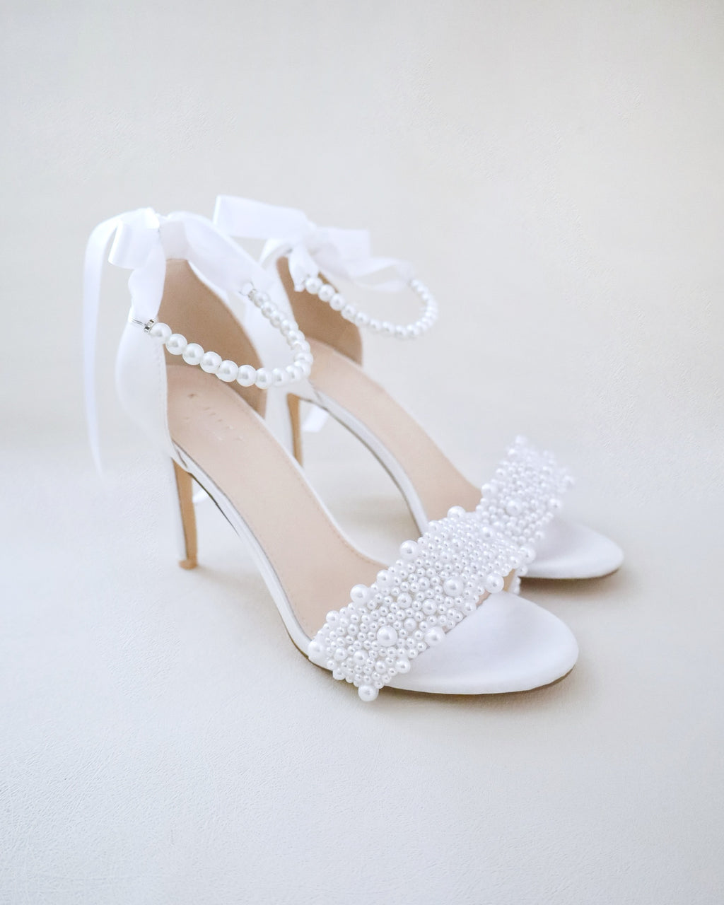 Satin High Heel Wedding Sandals with Perla Applique, Bridal Heels ...