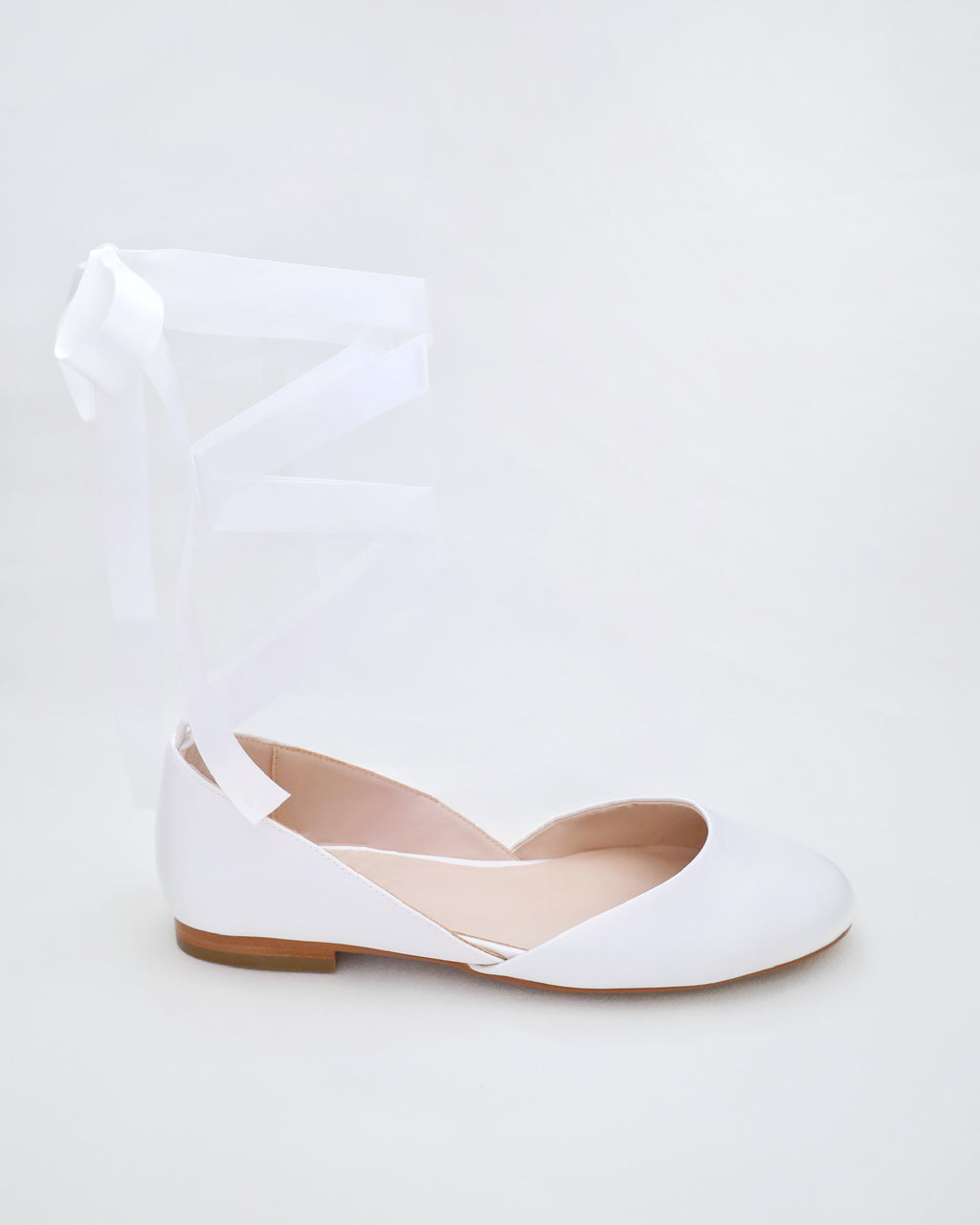 Satin Round Toe Bridal Flat with Ballerina Lace Up, Wedding Shoes ...