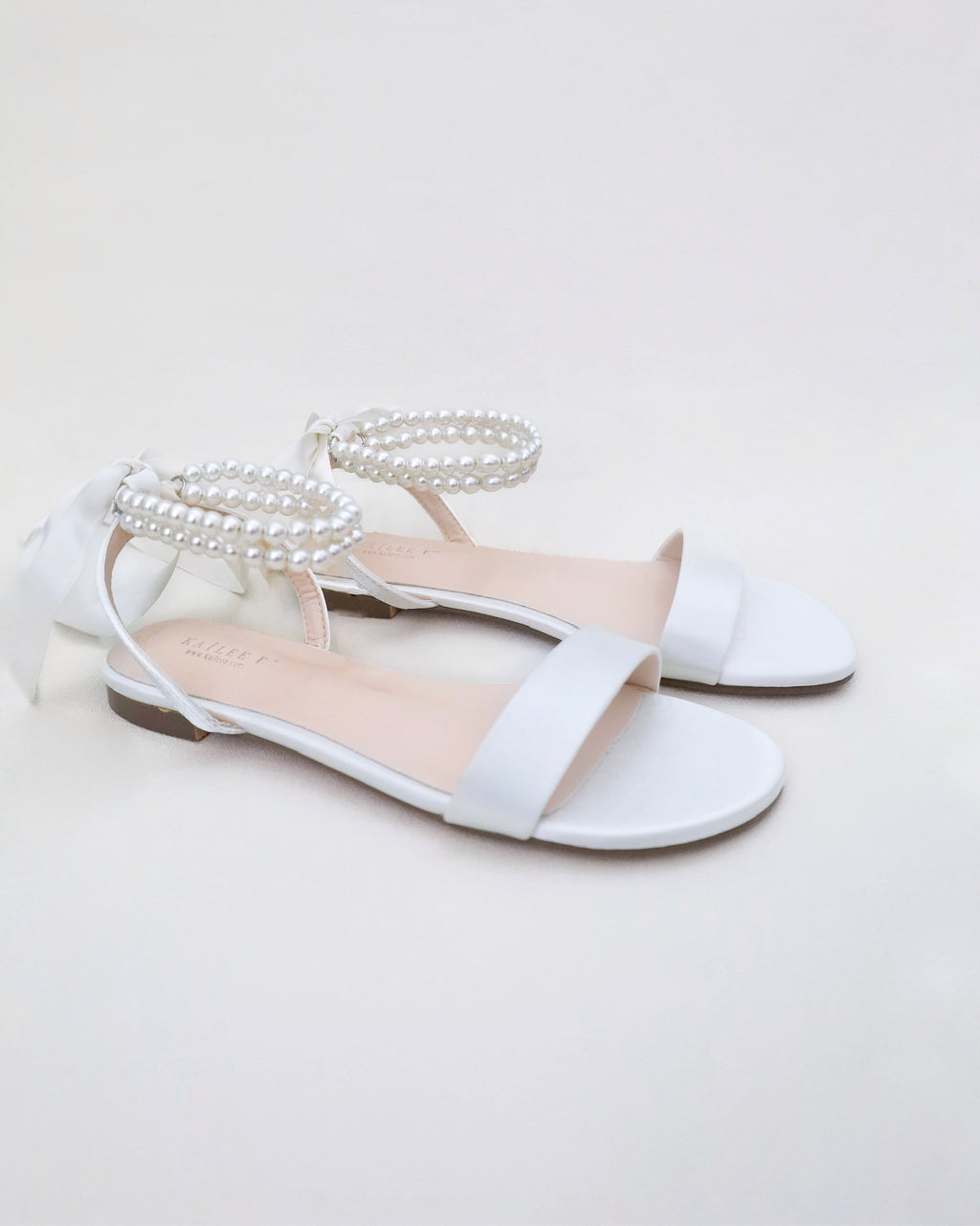 Satin Wedding Flat Sandal with Double Pearls Strap, Bridal Sandals ...