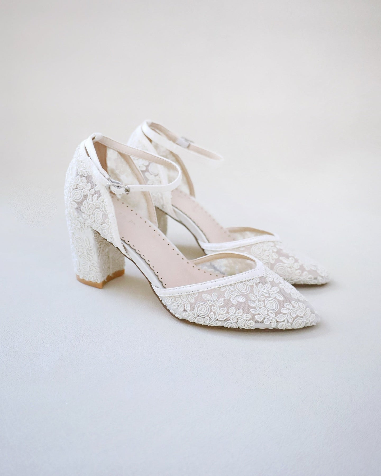 Ivory Lace Block Heel For Weddings – Kailee P. Inc.
