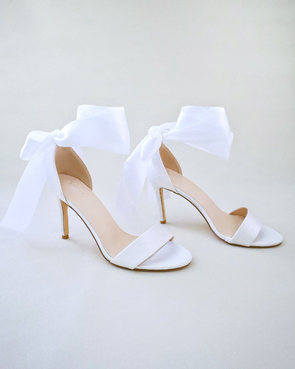 White Satin High Heel Wedding Sandals with Pearl Strap, Bridal Heels ...