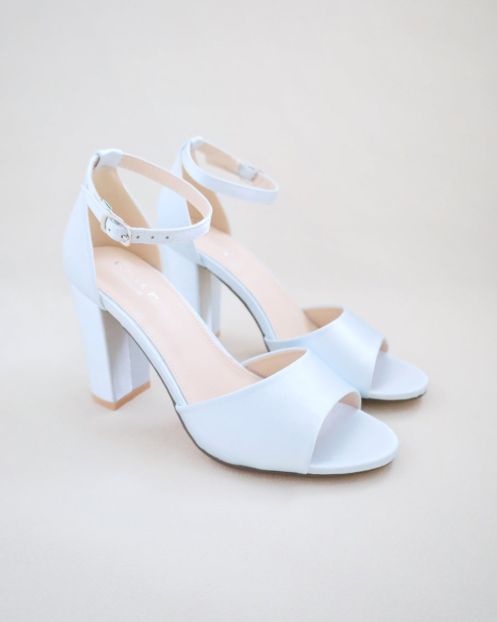 Light Blue Satin Block Heel Wedding Sandals, Women Shoes, Bridal Heels ...