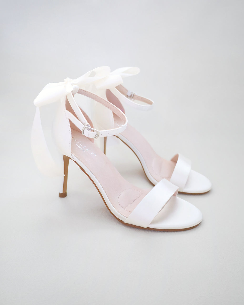 Satin High Heel Wedding Sandal with Satin and Pearls Bow, Bridal Heels ...