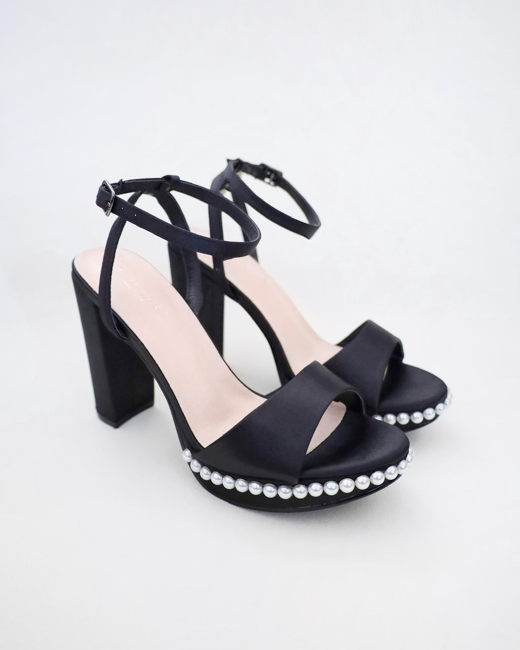 Satin Platform Block Heel Evening Sandals with Pearls, Women Shoes ...