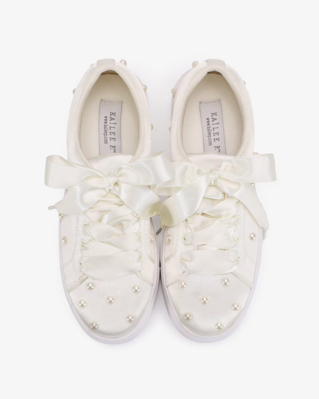 Ivory Satin Wedding Platform Sneakers with Scattered Pearls, Women ...