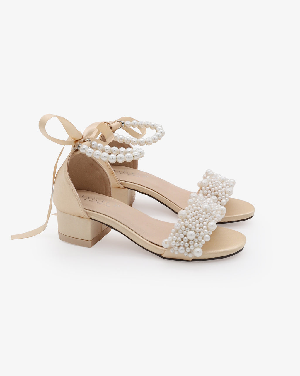 Satin Girls Block Heel Sandals with Perla Applique, Flower Girls Shoes ...