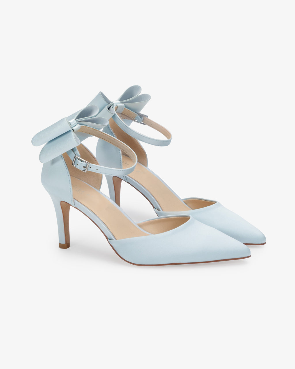 Satin Wedding Heels with Back Tuxie Bow, Something Blue Bridal Shoes ...