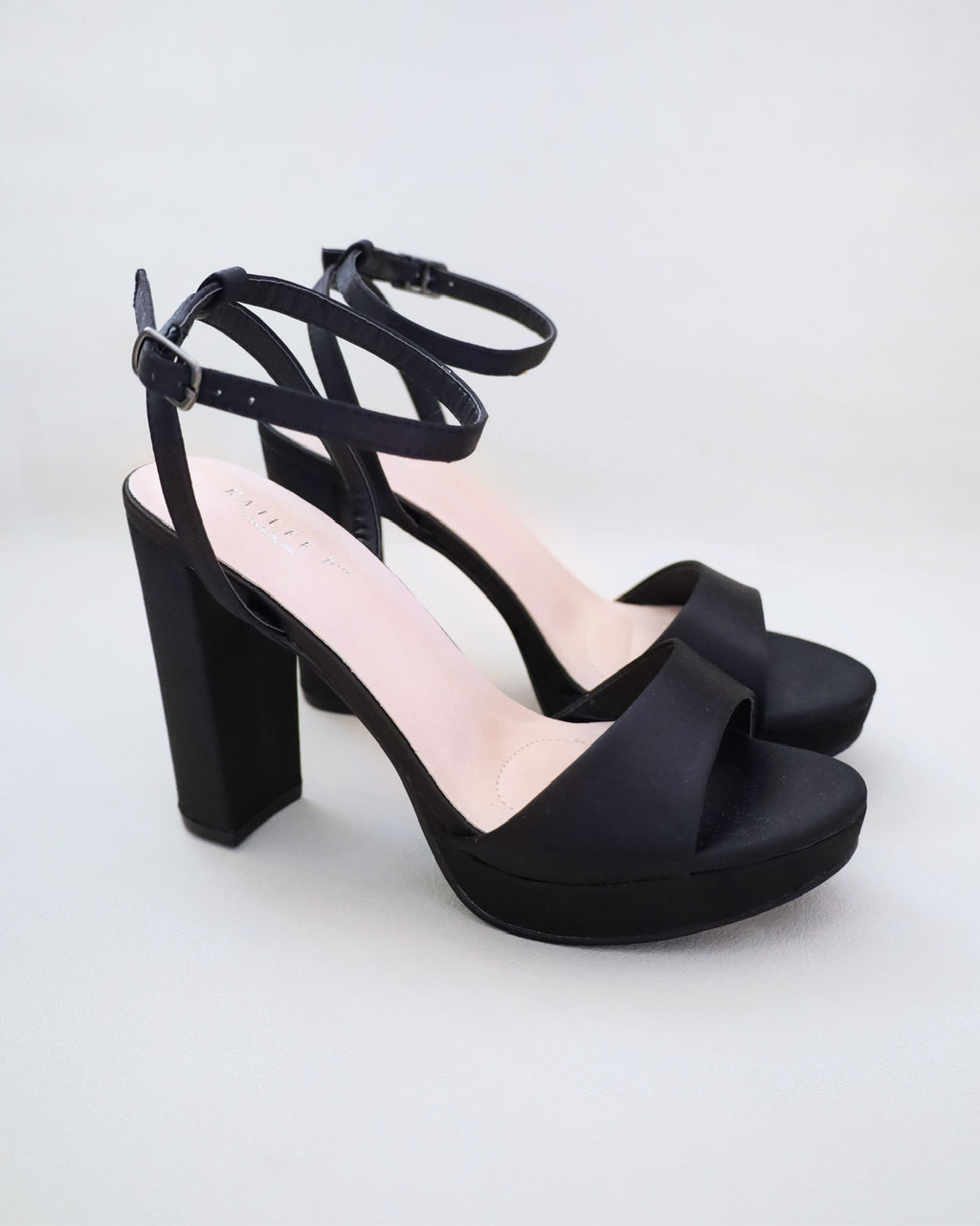 Black Satin Platform Block Heel Evening Sandals, Women Prom Shoes ...