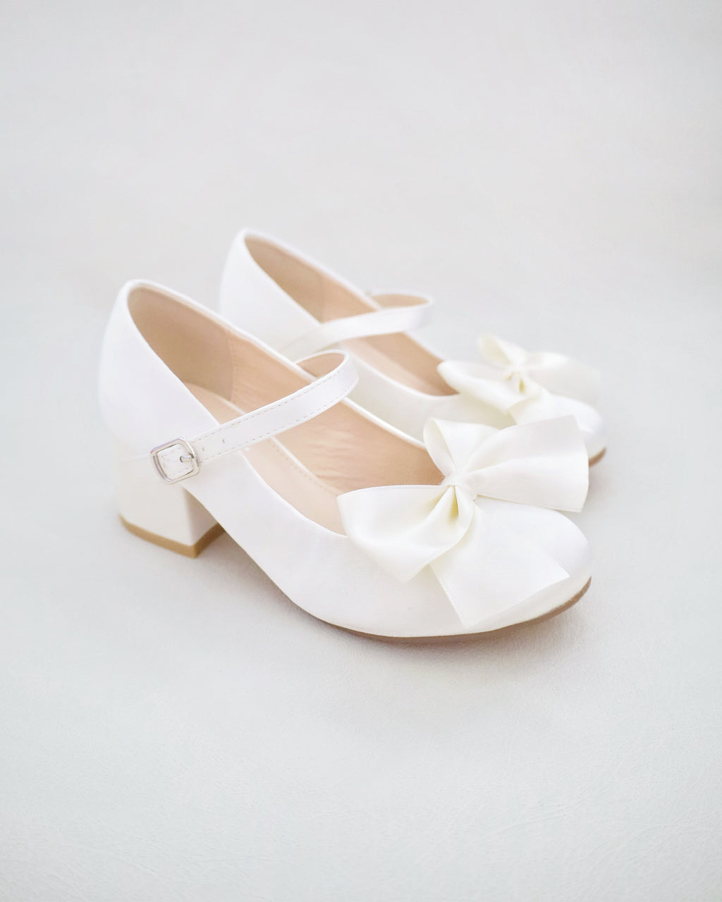 Girls Satin Mary Jane Block Heel with Satin Bow, Flower Girls Shoes ...