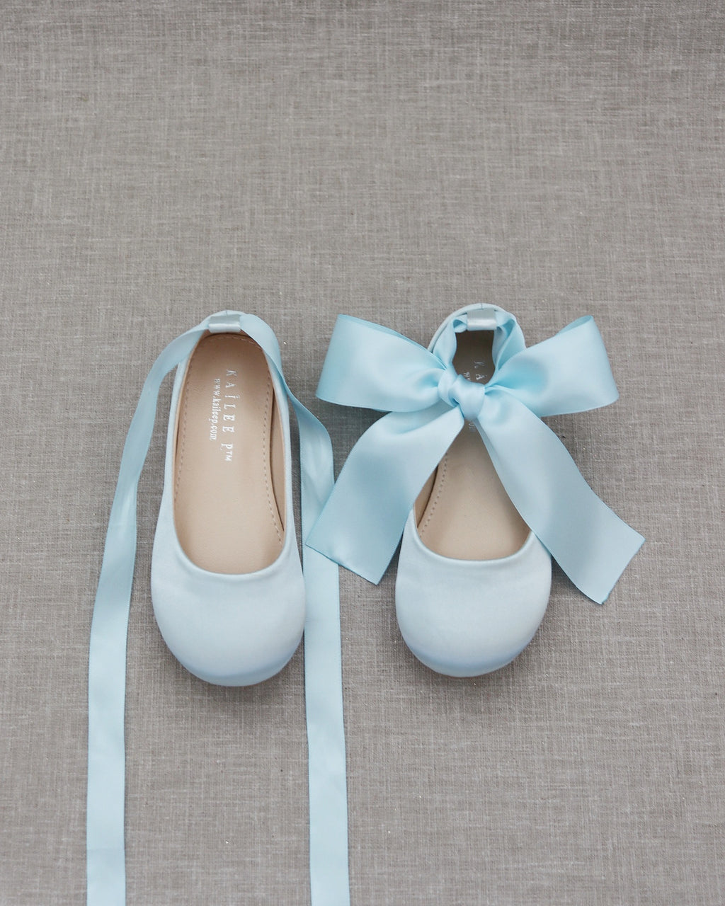 Light Blue Satin Ankle Tie or Ballerina Lace Up Flats, Flower Girls ...