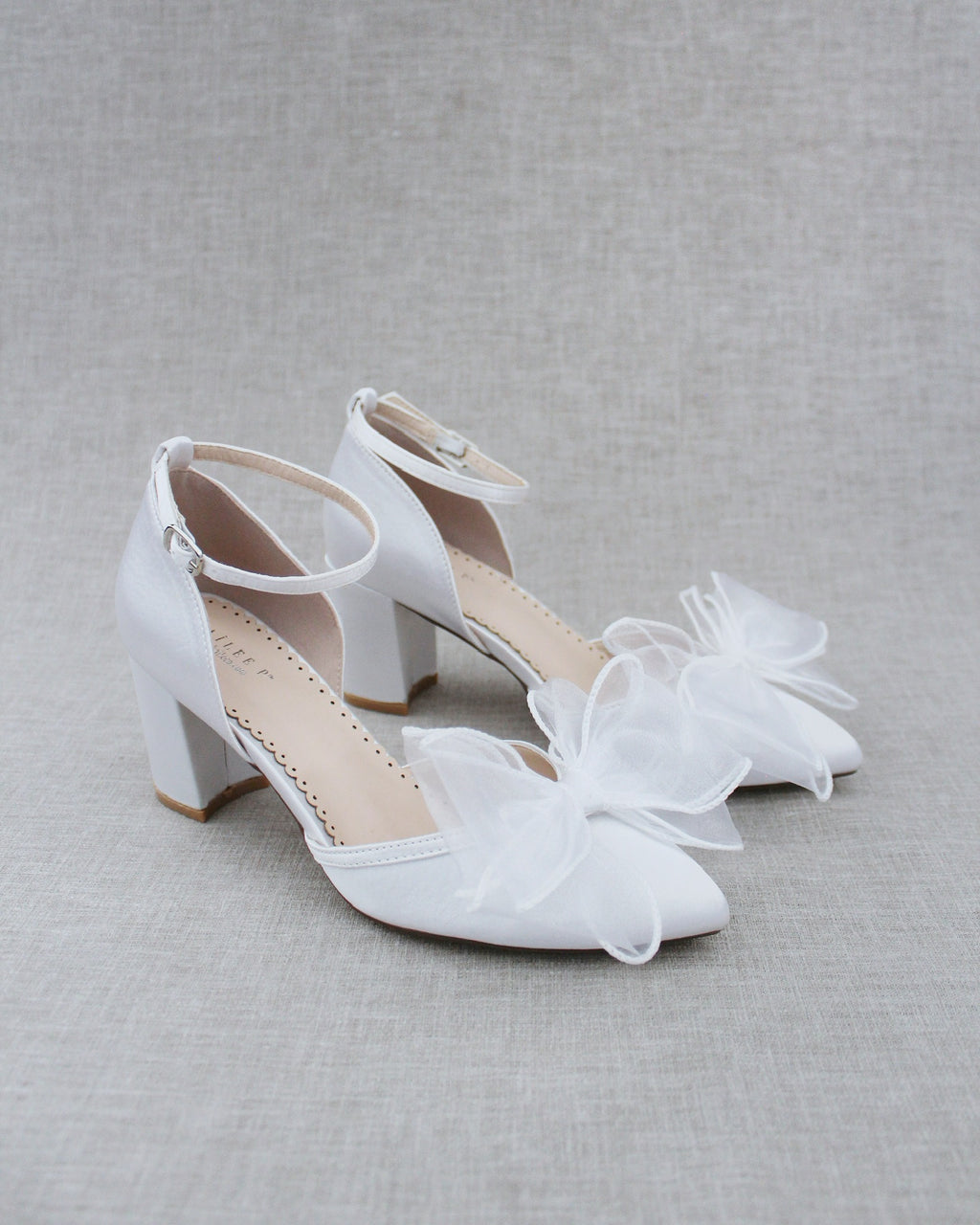 Satin Block Heel with Organza Bow for Brides, Wedding, Bridal Heel ...