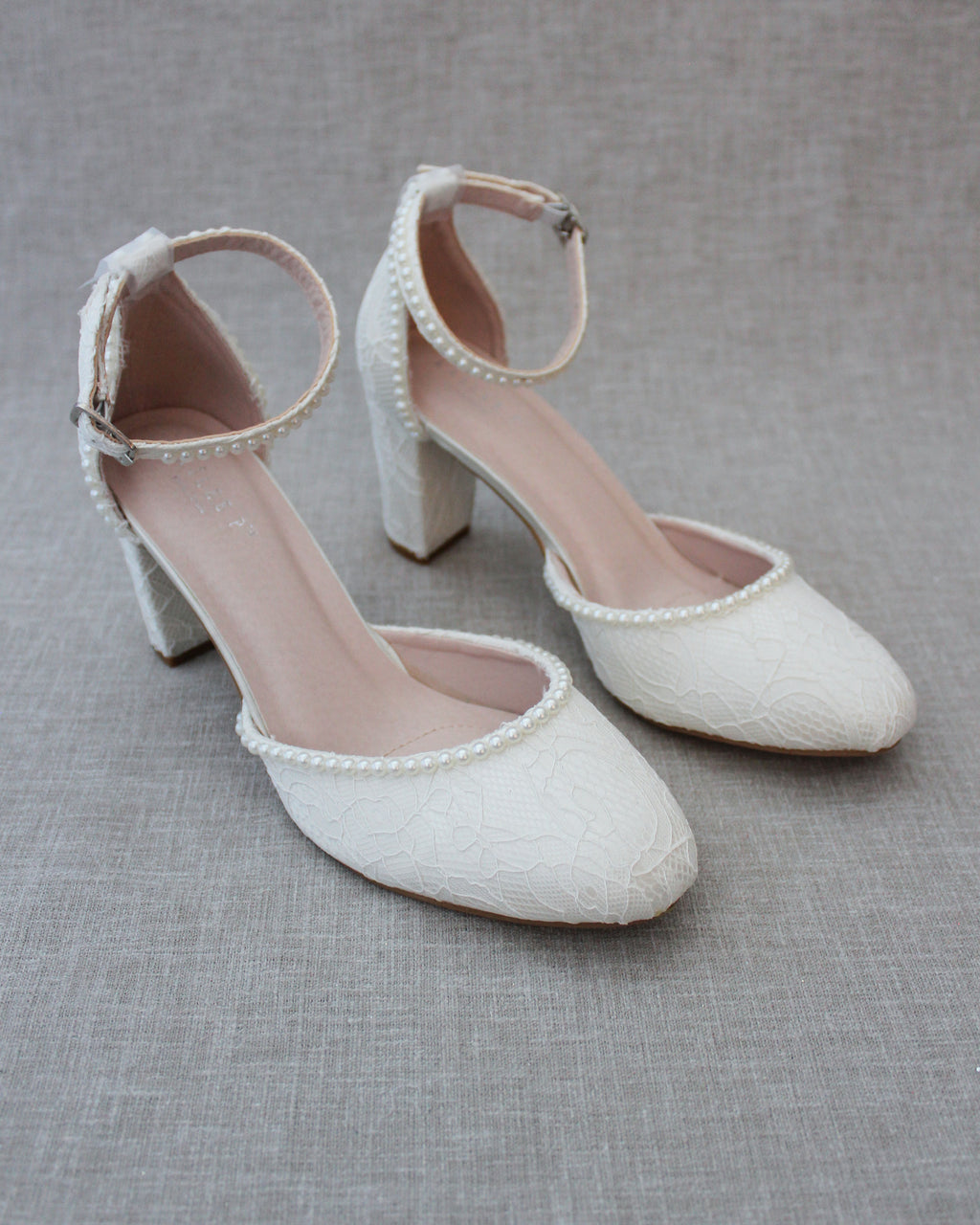 Ivory Lace Block Heel with Mini Pearls - Women Shoes, Bridal shoes ...
