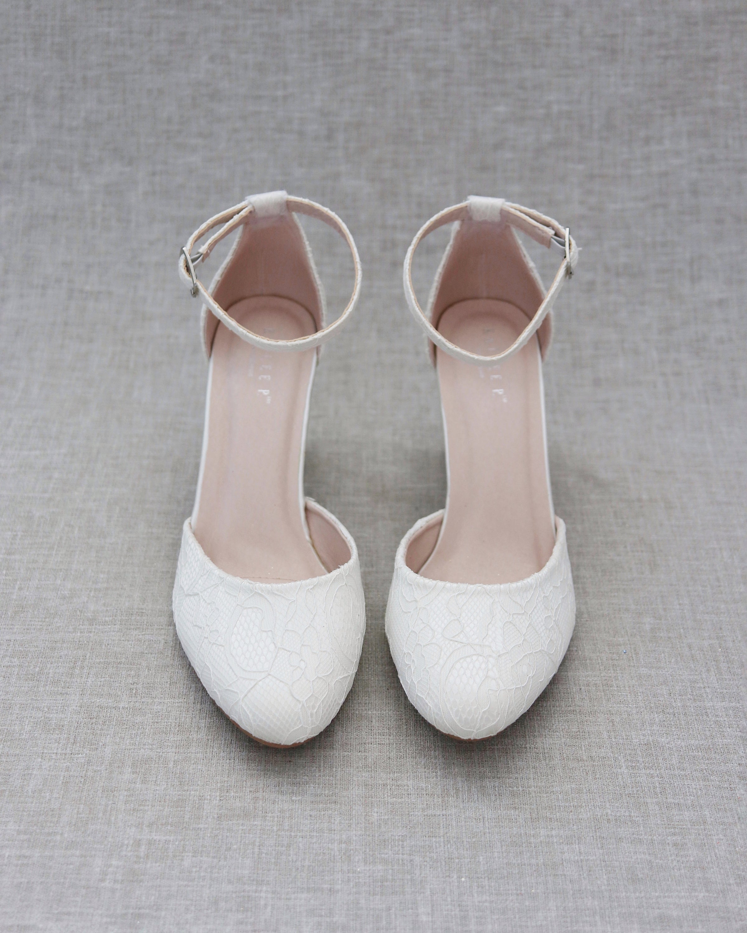 Ivory Lace Block Heel with Ankle Strap - Women Shoes, Bridal shoes ...