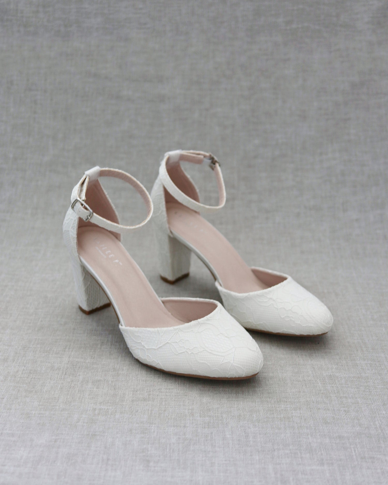 Ivory Lace Block Heel with Ankle Strap - Women Shoes, Bridal shoes ...