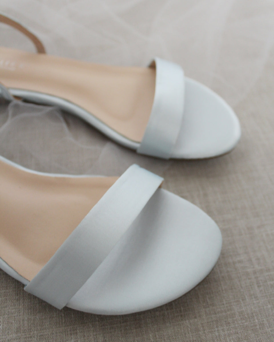 Light Blue Satin Flat Sandal with Ankle Strap - Bridesmaid Sandals ...