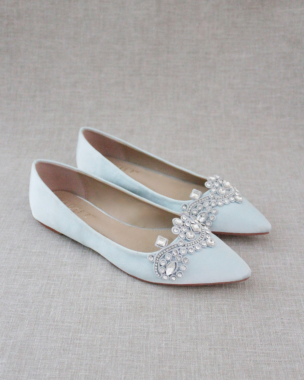Light Blue Embellished Rhinestone Wedding Flats, Something Blue ...