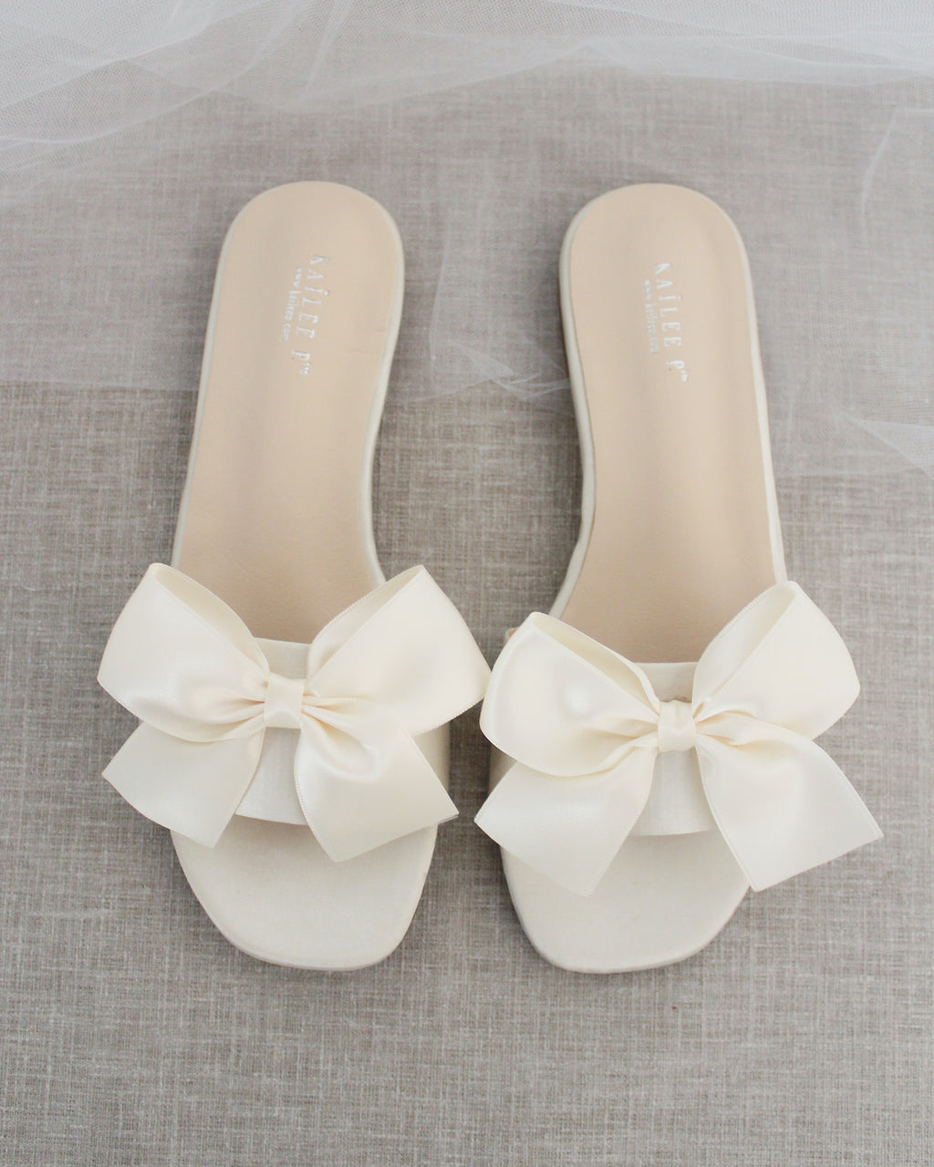 Ivory Satin Slip on Wedding Sandals with Satin Bow, Bridal Sandals ...